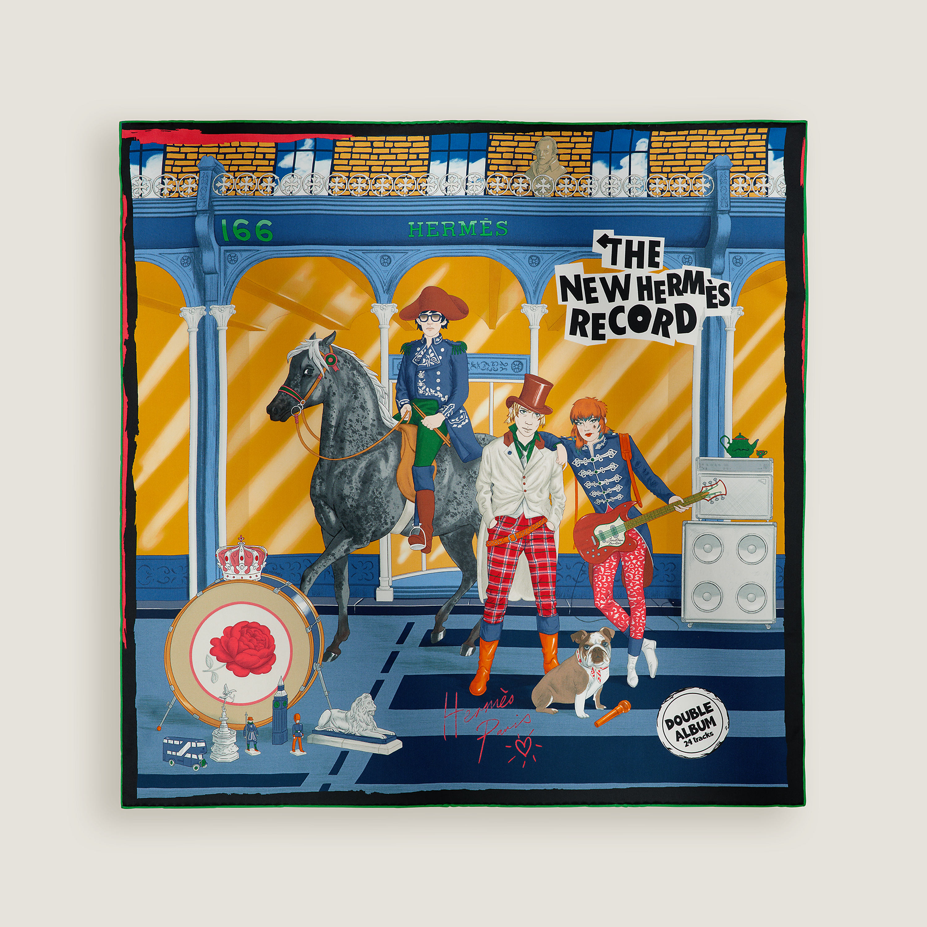 Hermès The New Hermès Record scarf 70 Bleu Nuit/Beige Doré/Vert | BagUSeek