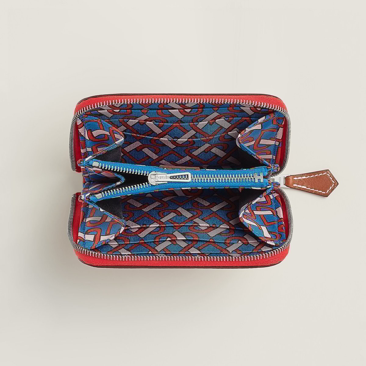 Hermès Silk'In Compact wallet Rouge Radieux/bleu Hydra/rouge Radieux ...