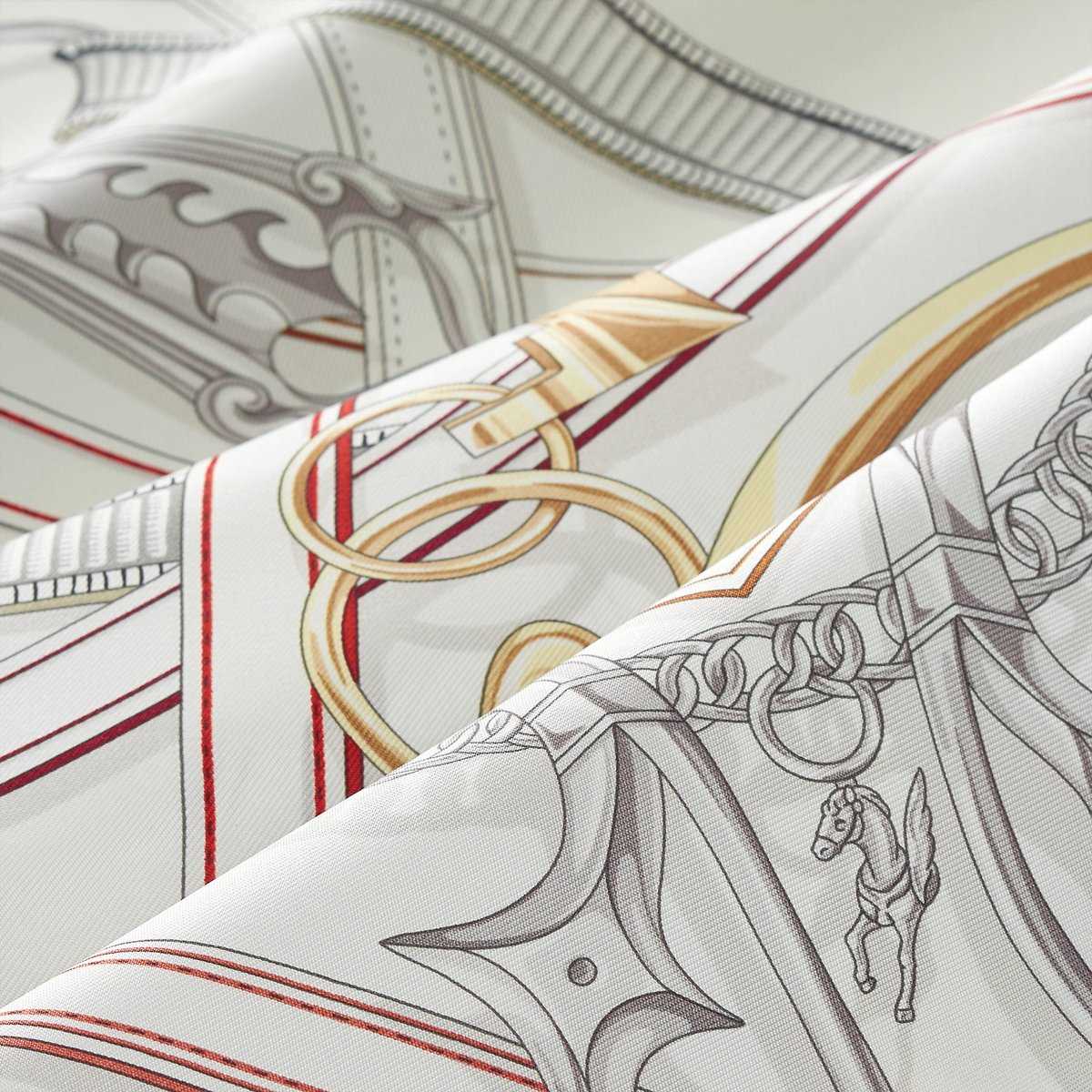 Hermès Harnais Legendaire scarf 90 Blanc/Gris Perle/Rouge H | BagUSeek