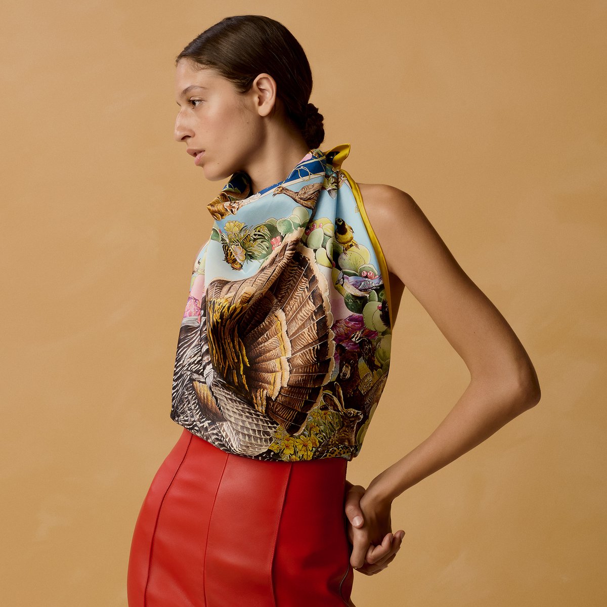 Hermès Faune et Flore du Texas forever scarf 90 Jaune Vif/Bleu Azur ...