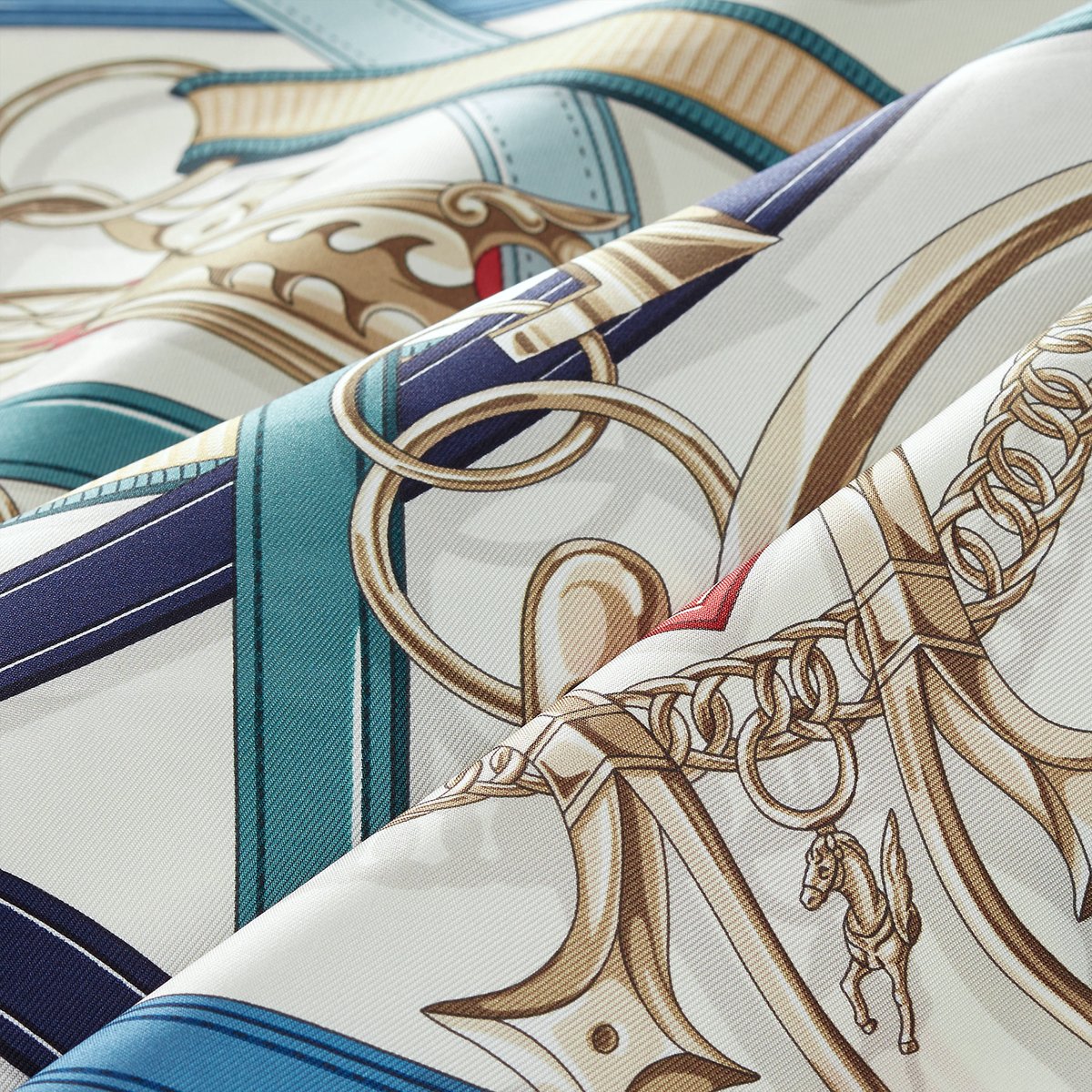 Hermès Harnais Legendaire scarf 90 Blanc/Bleu Jean/Bois De Rose | BagUSeek