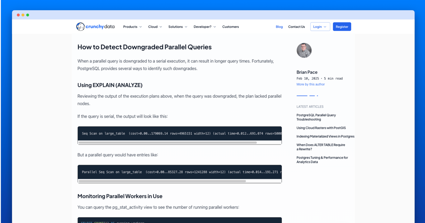 Postgres Parallel Query Troubleshooting | Crunchy Data Blog