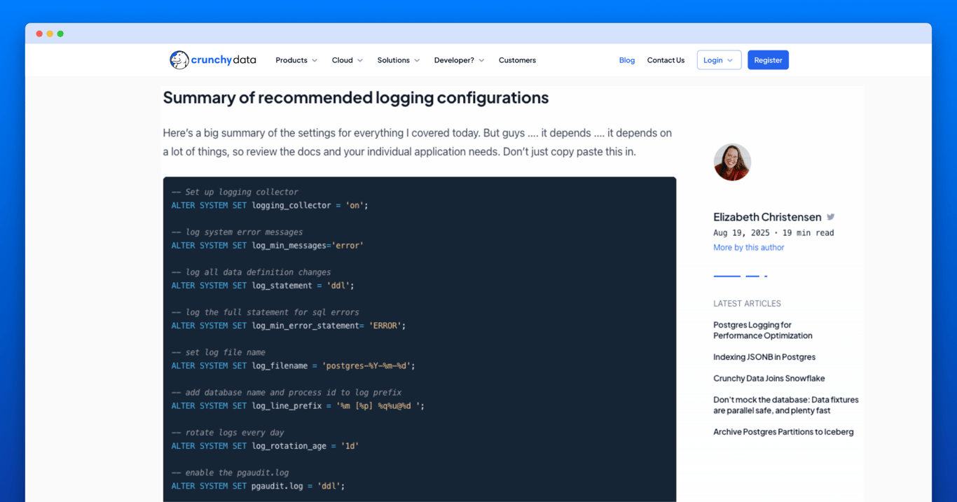 Postgres Logging for Performance Optimization | Crunchy Data Blog