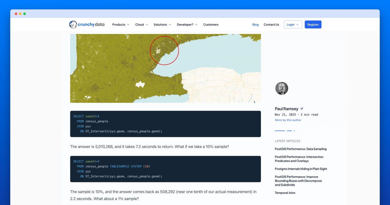 PostGIS Performance: Data Sampling | Crunchy Data Blog