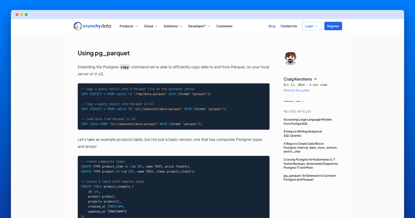 pg_parquet: An Extension to Connect Postgres... | Crunchy Data Blog pg_parquet: An Extension to Connect Postgres... | Crunchy Data Blog