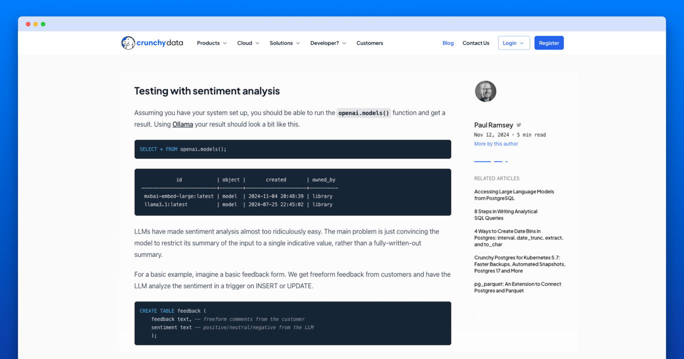 Accessing Large Language Models from PostgreSQL | Crunchy Data Blog