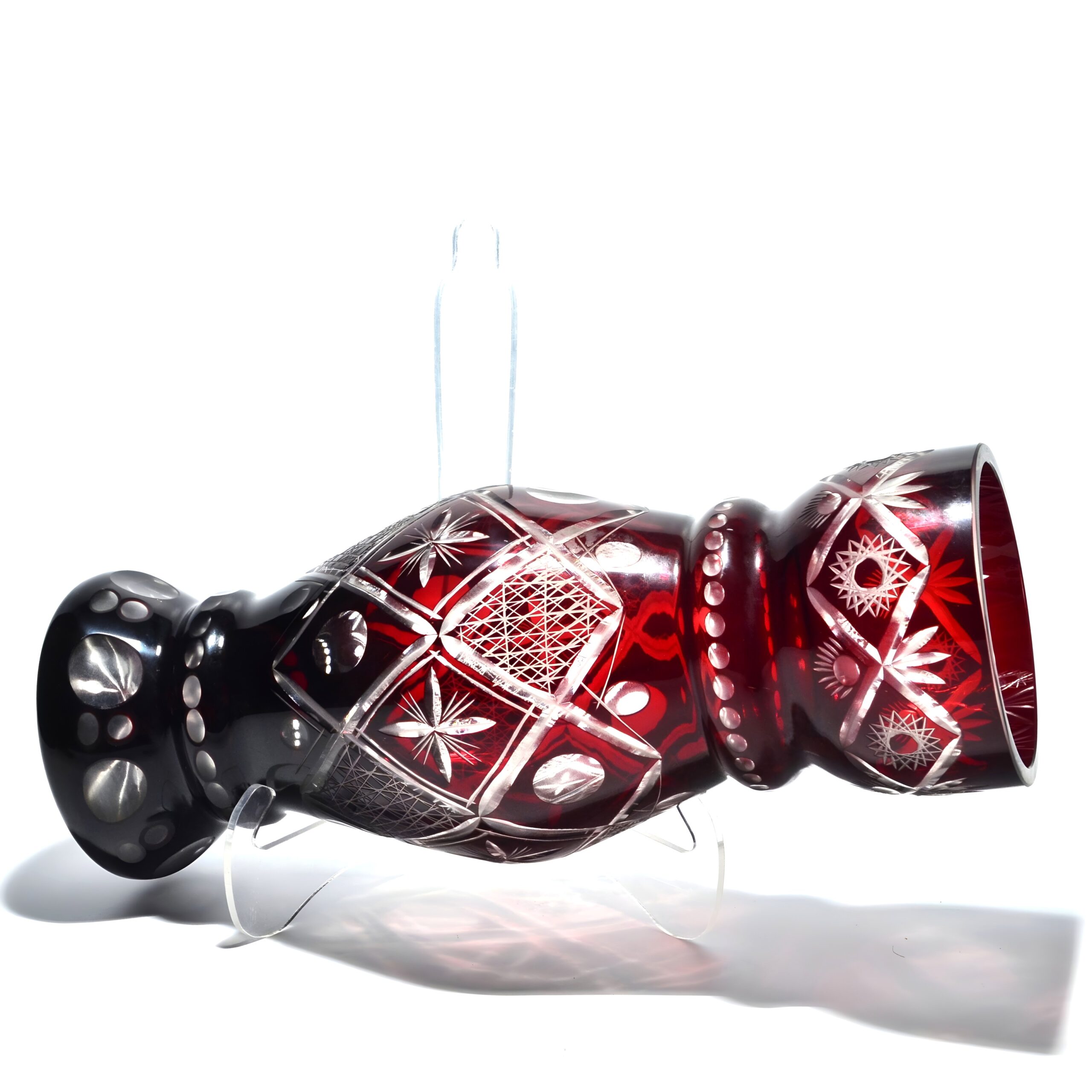 Large Red Crystal Vase, Bohemian Cut Glass, Handcrafted Vintage ...