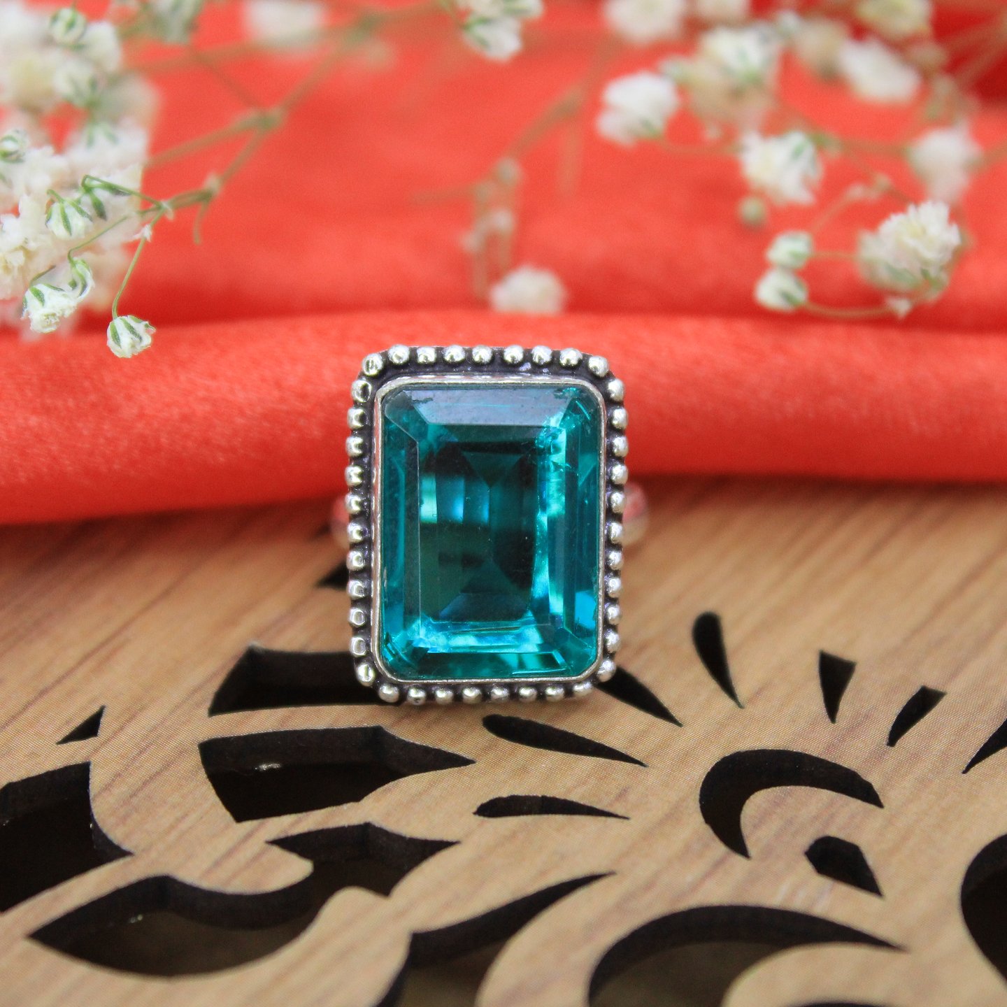 Buy Natural Stone Ring Teal Color Online for women in india.| Noori By ...
