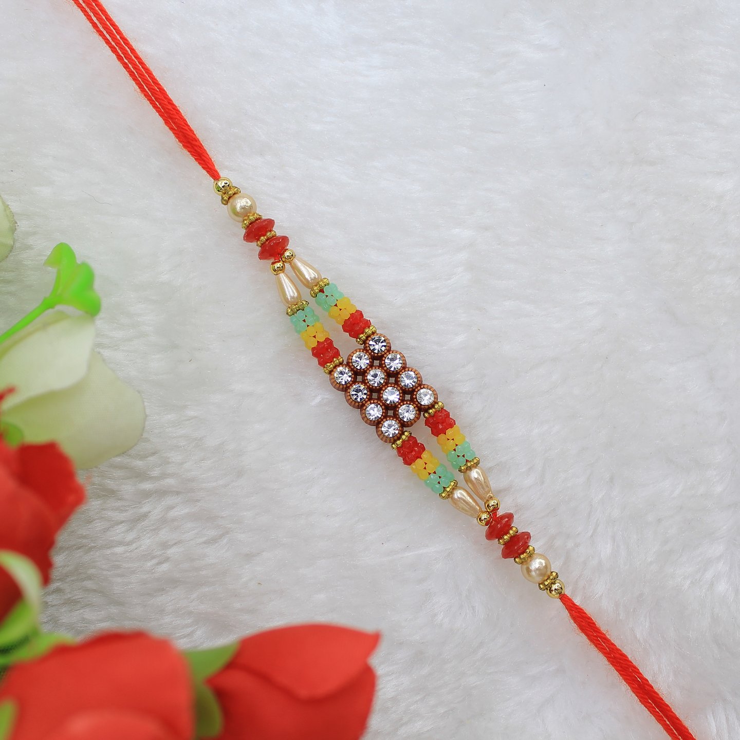 Buy Three-line Stone Multicolor Rakhi online in India