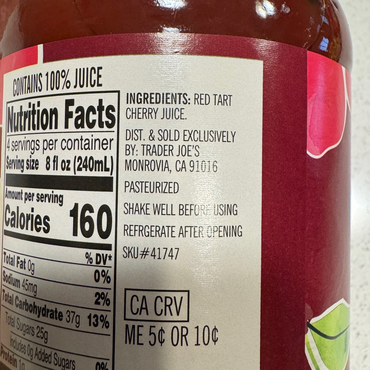 Trader Joe's 100% Red Tart Cherry Juice Reviews | abillion