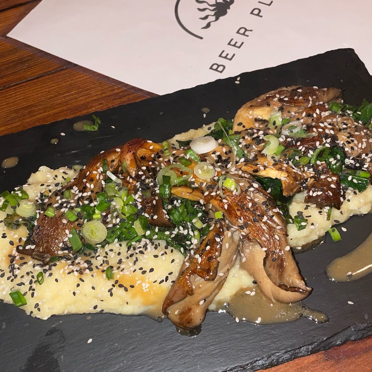 Lions Mane Steak Entree with Mashed Potatoes at The Beer Plant, Austin ...