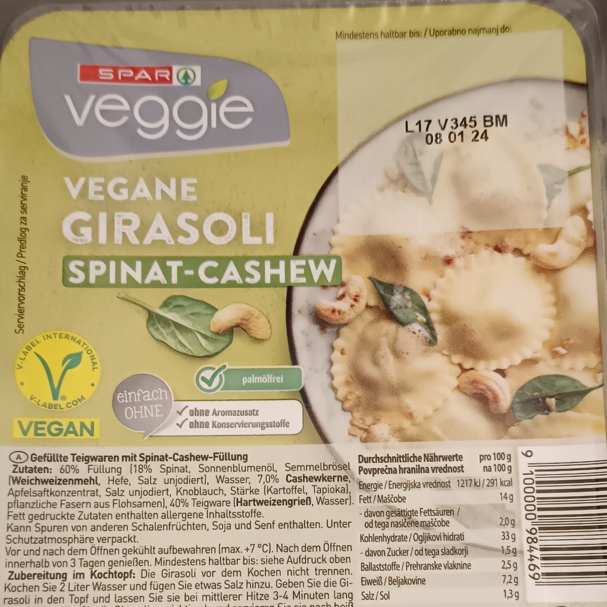 Girasoli Spinat Cashew from Spar Veggie - Vegan Product Reviews ...