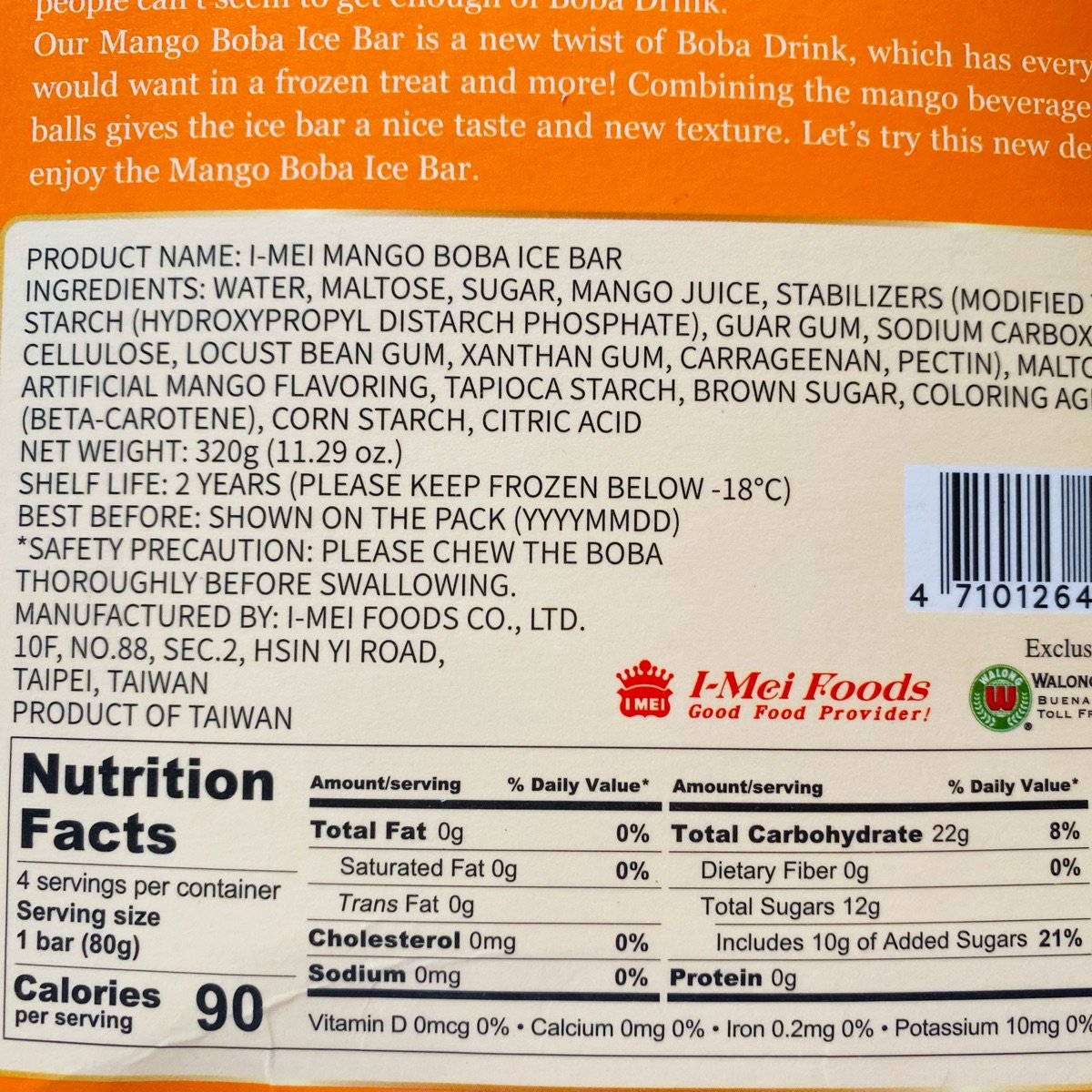 Mango Boba Ice Bar from IMEI - Vegan Product Reviews & Ratings | abillion