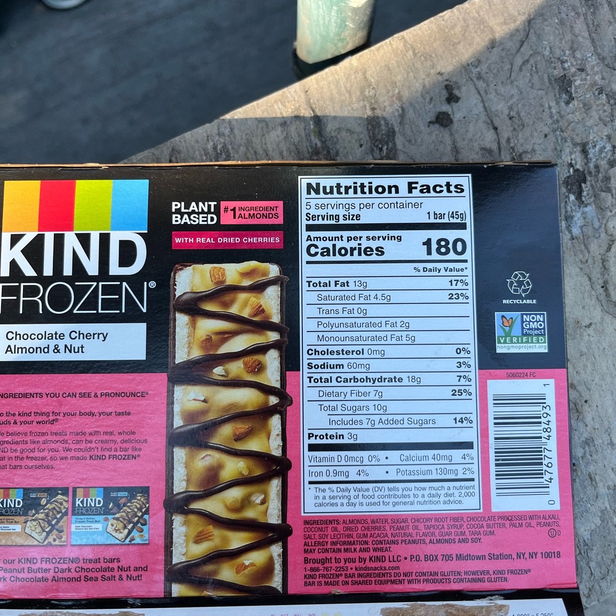 chocolate cherry almond and nut frozen treat bar from KIND - Vegan ...