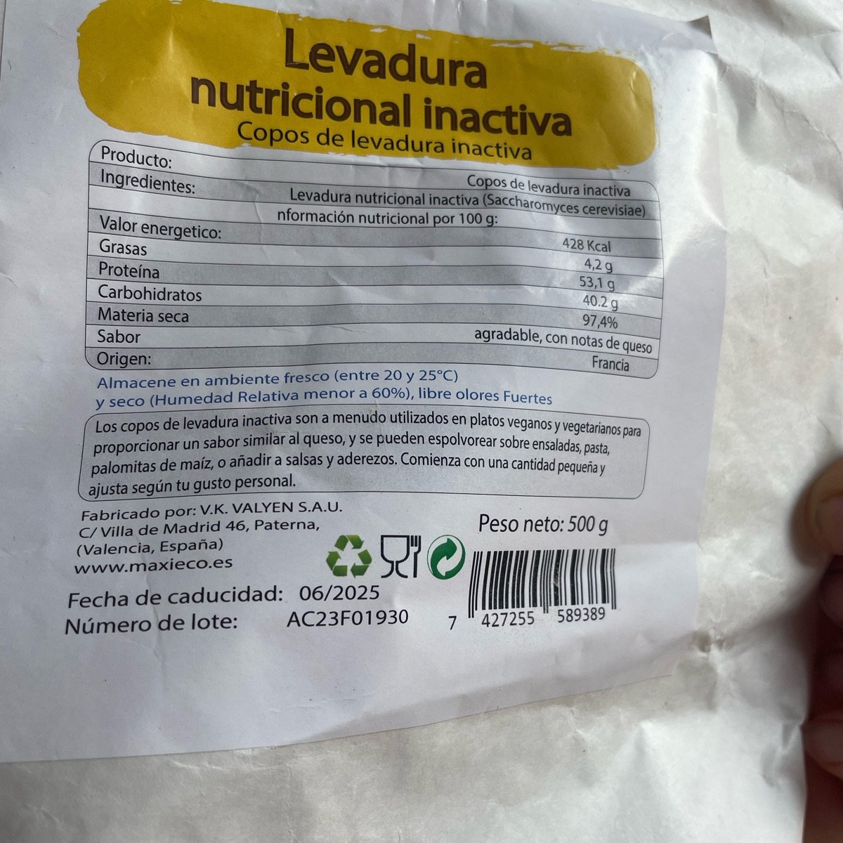 Levadura nutricional inactiva from MaxiEco - Vegan Product Reviews & Ratings | abillion