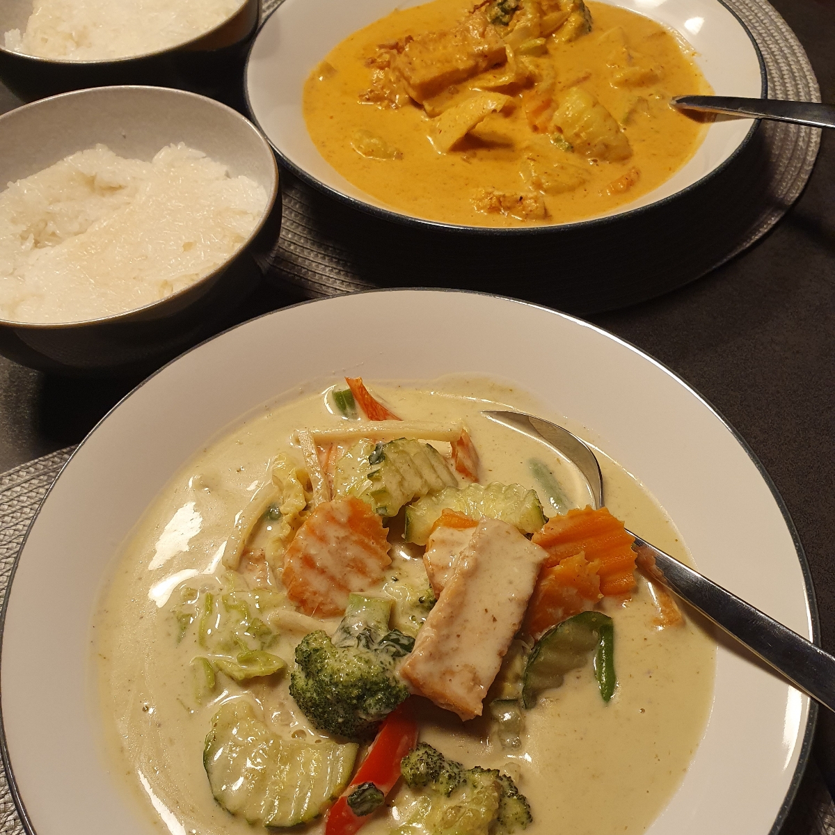 vegetable & tofu massaman and thai green curries with sticky rice at ...