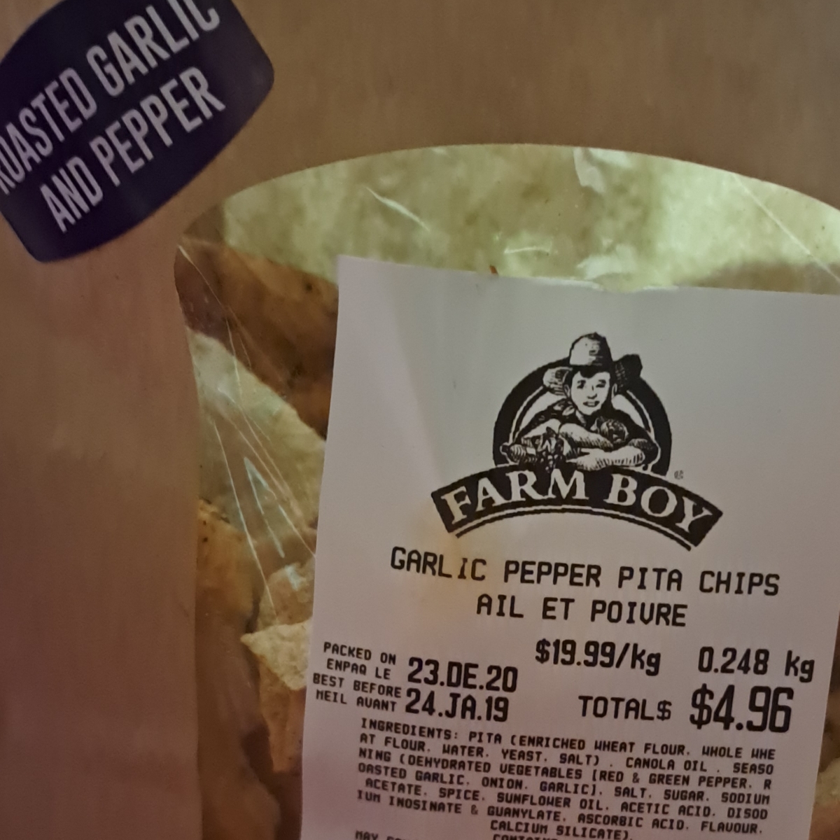 Roasted Garlic and Pepper Pita Chips from Farm Boy - Vegan Product ...