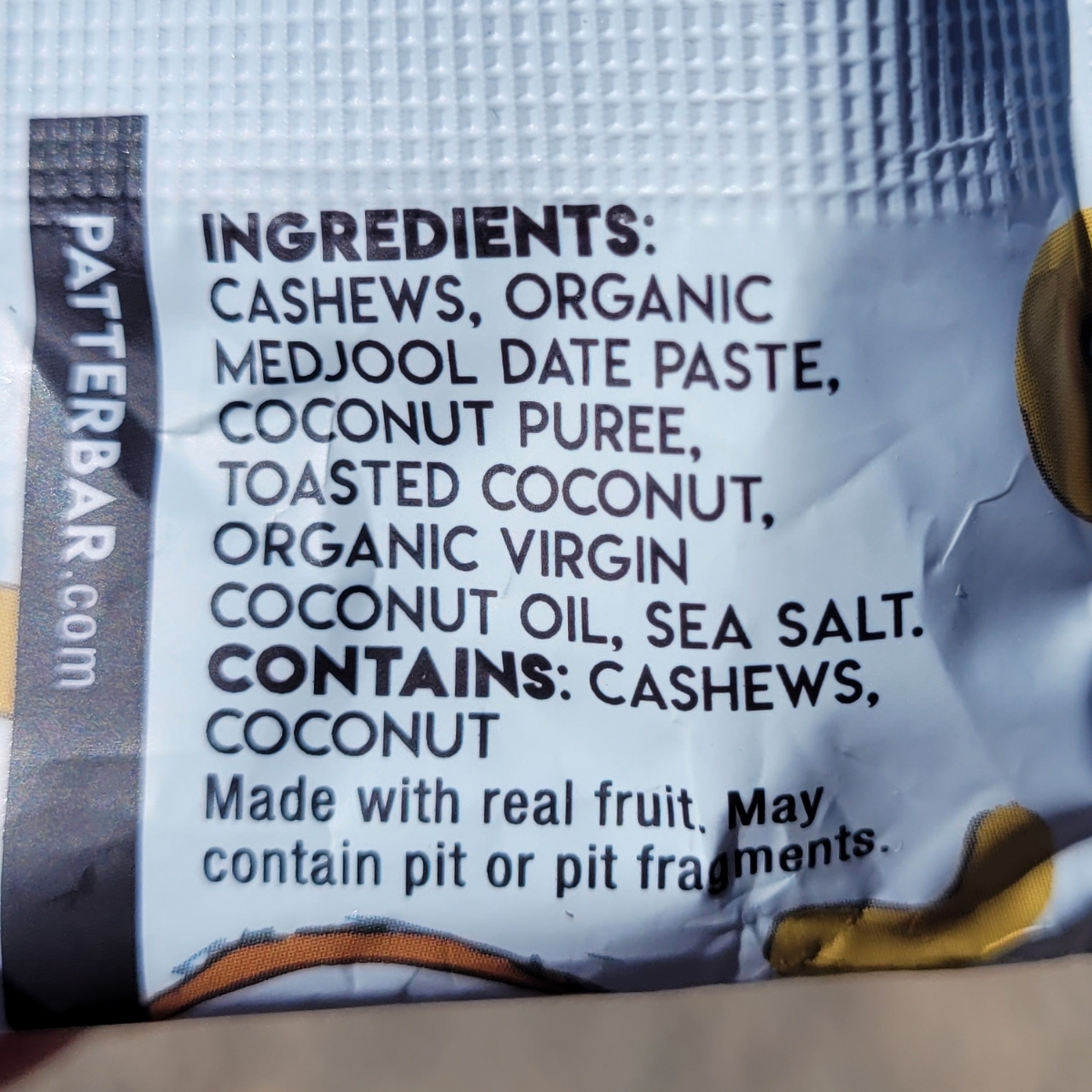 Coconut + Cashew Clean Energy Bar from Patter Bar - Vegan Product ...