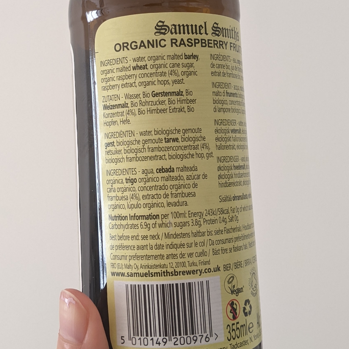 Organic Raspberry Fruit Beer from samuel smith's - Vegan Product ...