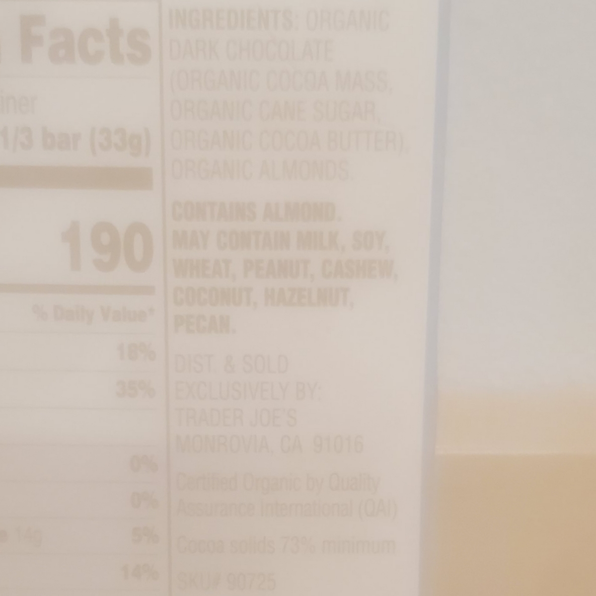 organic 73% dark chocolate almonds bar from Trader Joe's - Vegan Product Reviews & Ratings ...