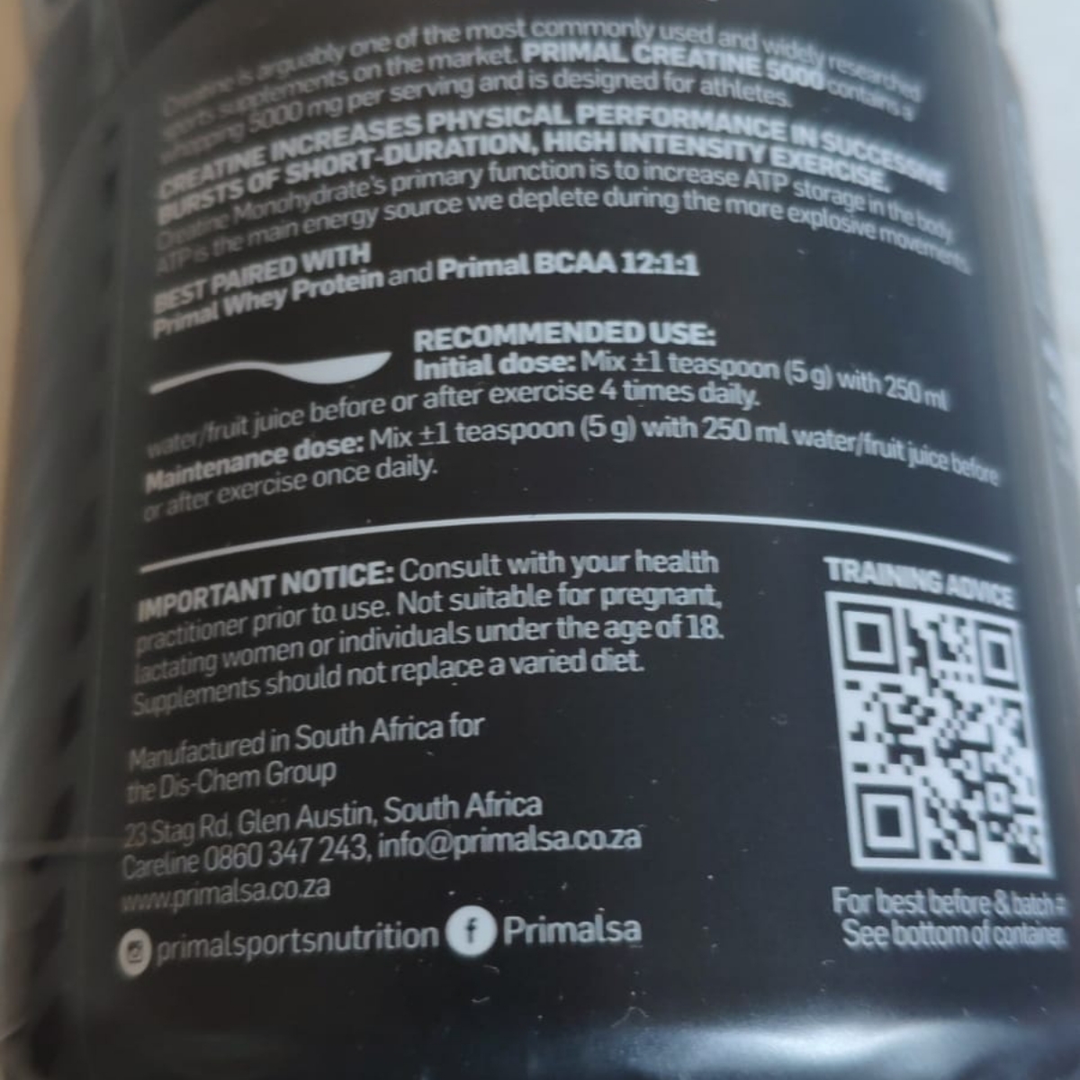 Creatine monohydrate from Primal Sports Nutrition - Vegan Product ...