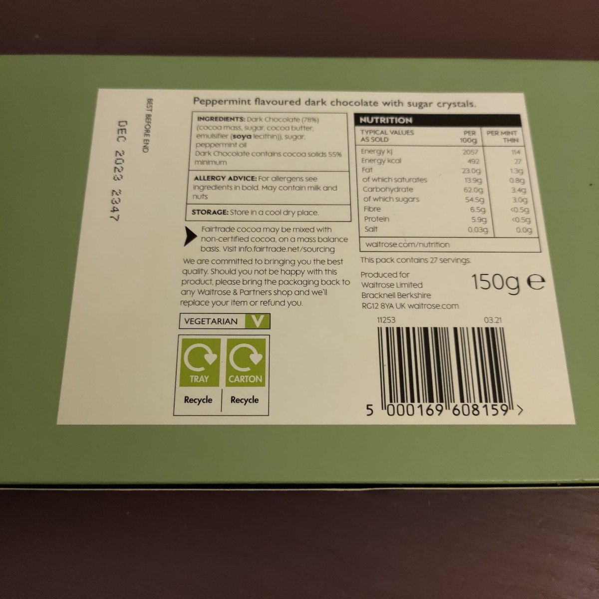 Dark Chocolate Mint Thins from Waitrose - Vegan Product Reviews ...