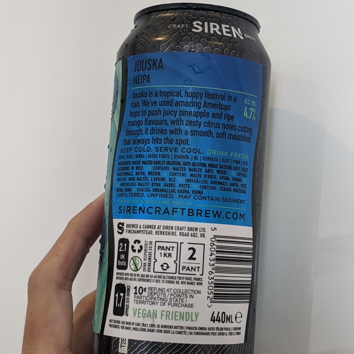 Jouska Neipa from Siren Craft Brew - Vegan Product Reviews & Ratings ...