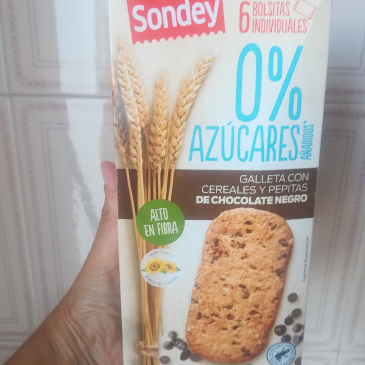 Sondey Galleta con cereales y pepita de chocolate negro 0% azúcares ...