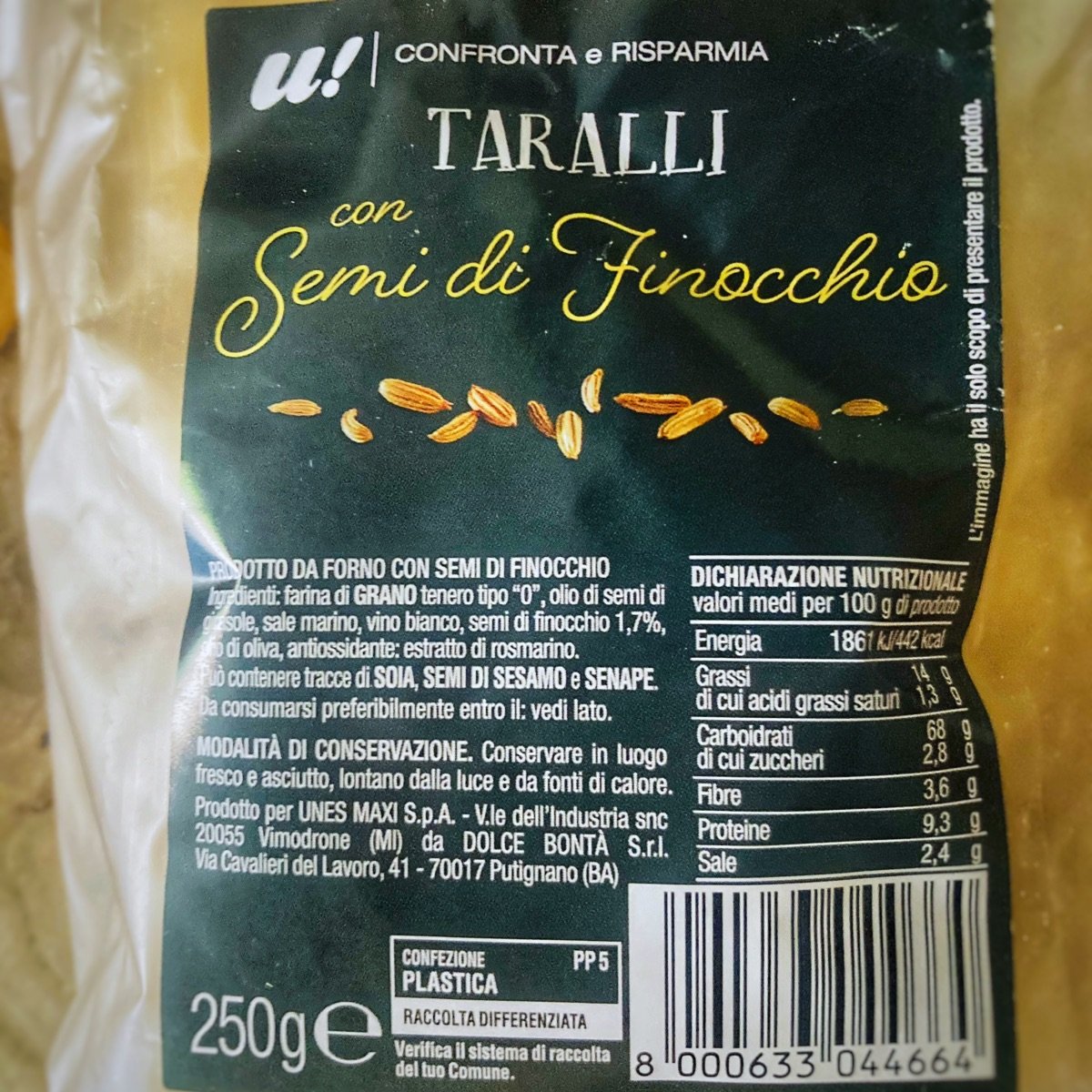 Taralli con semi di finocchio from U! - Vegan Product Reviews & Ratings | abillion