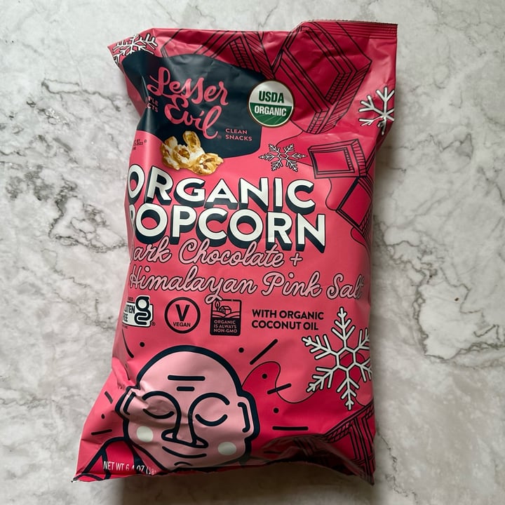 Lesser Evil Snacks dark chocolate + himalayan pink salt popcorn Review ...