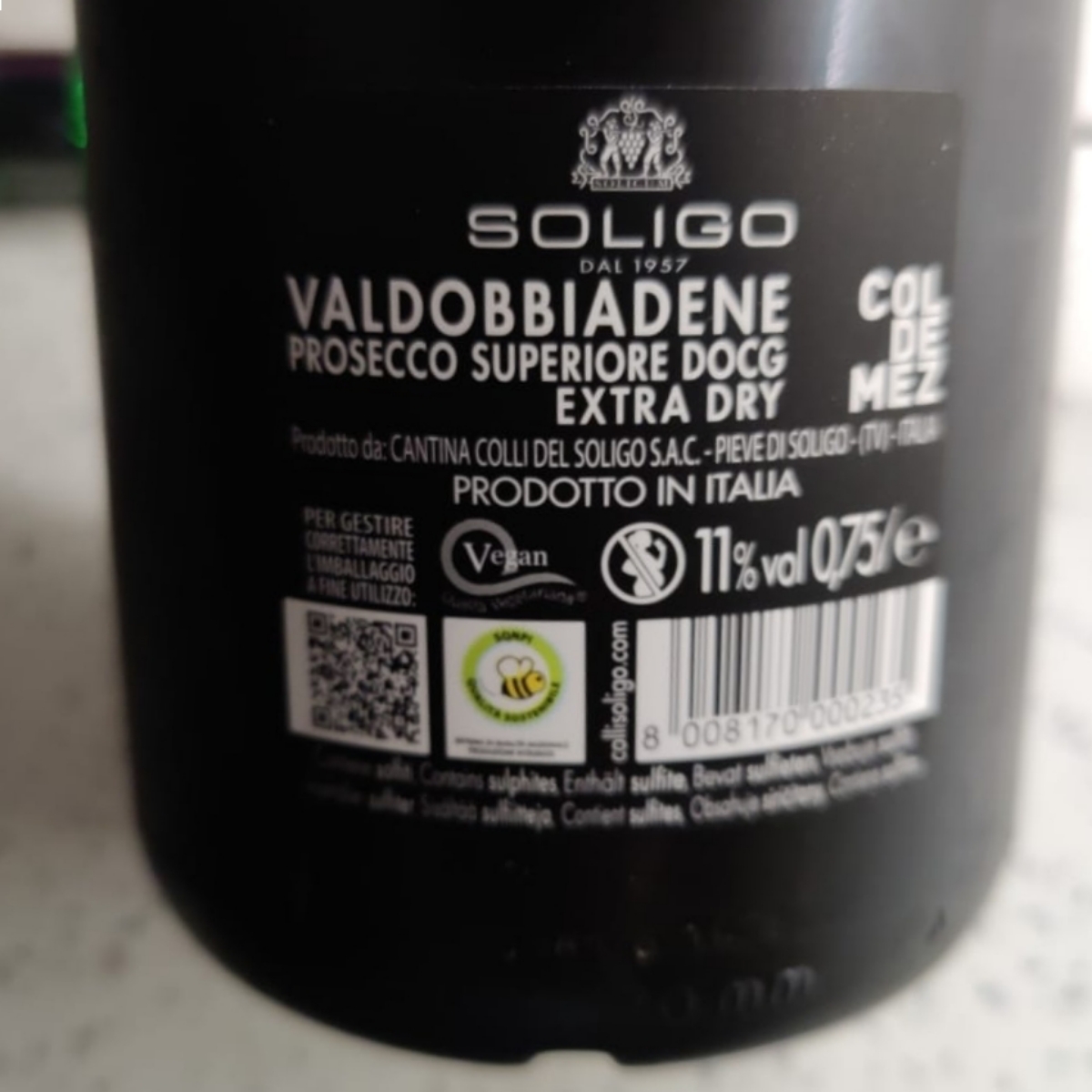 Col De Mez Prosecco Extra Dry from soligo vino spumante - Vegan Product ...