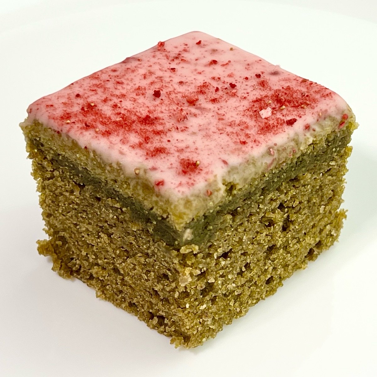 Matcha Tea Cake with Strawberry Glaze from Camellia | Vegan Patisserie ...