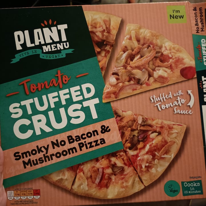 Plant Menu tomato stuffed crust smoky no bacon and mushroom pizza ...