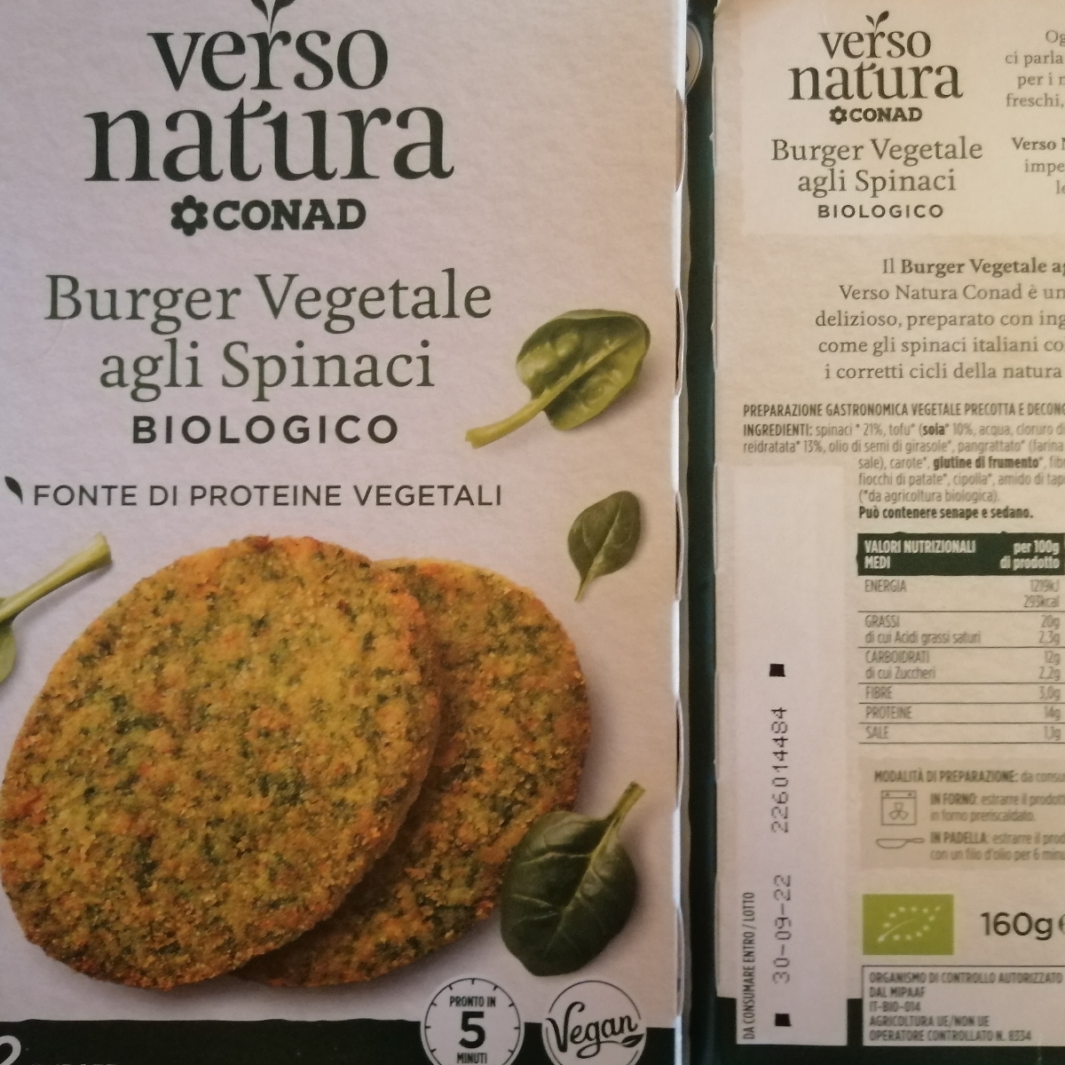 Burger vegetale agli spinaci biologico from Verso Natura Conad Veg ...