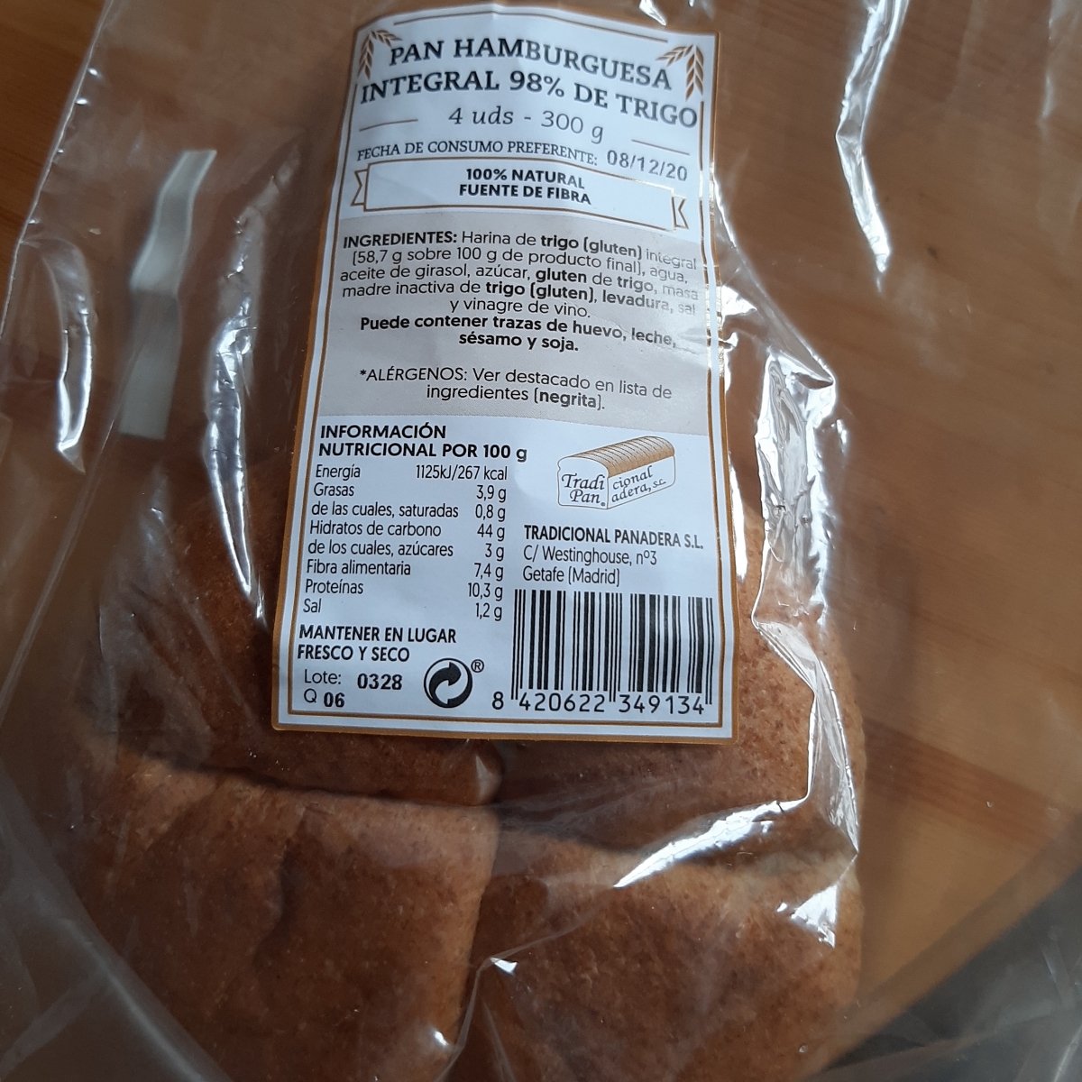Pan Hamburguesa Integral from Tradicional Panadera - Vegan Product ...