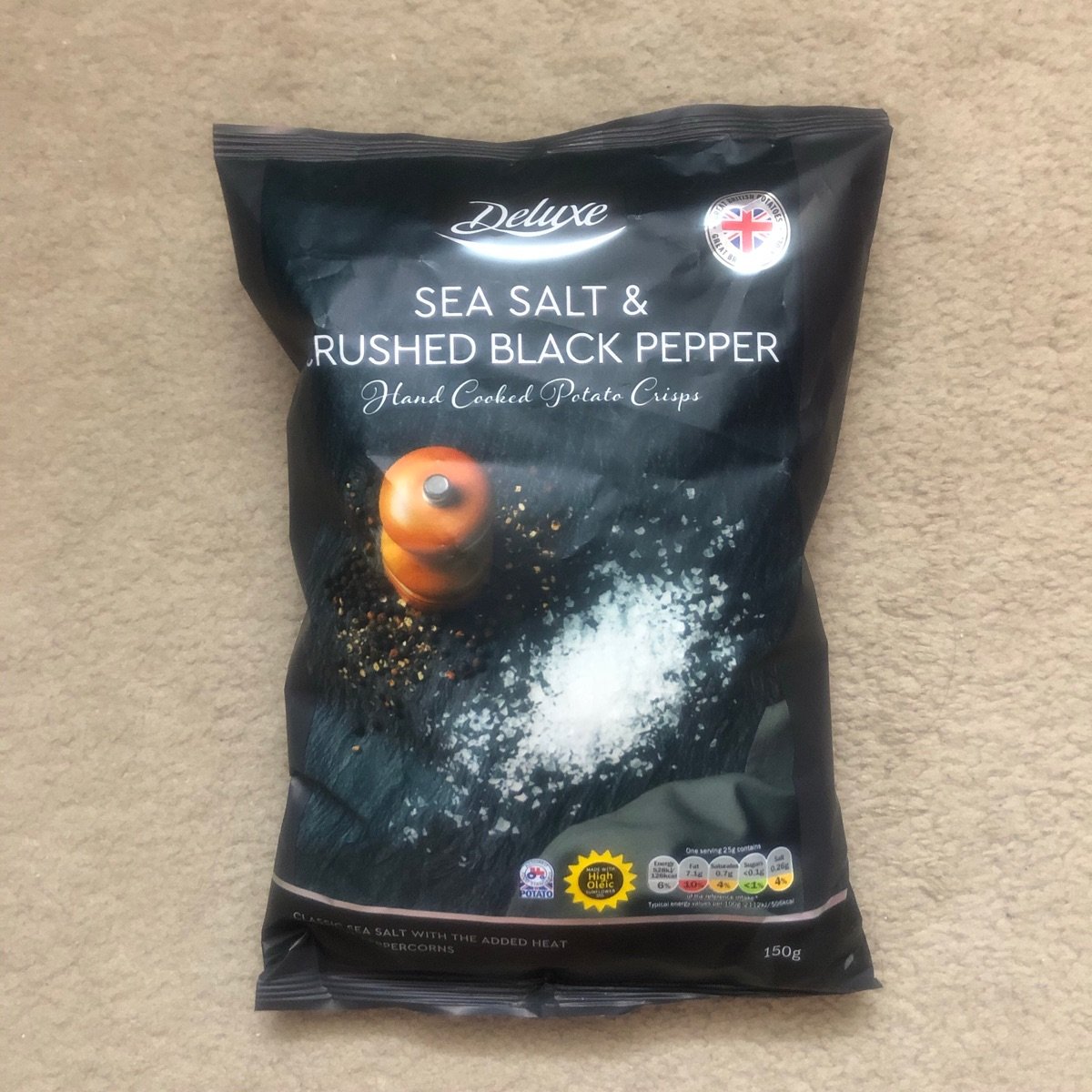 Sea Salt & Crushed Black Pepper Hand Cooked Potato Crisps from Deluxe ...