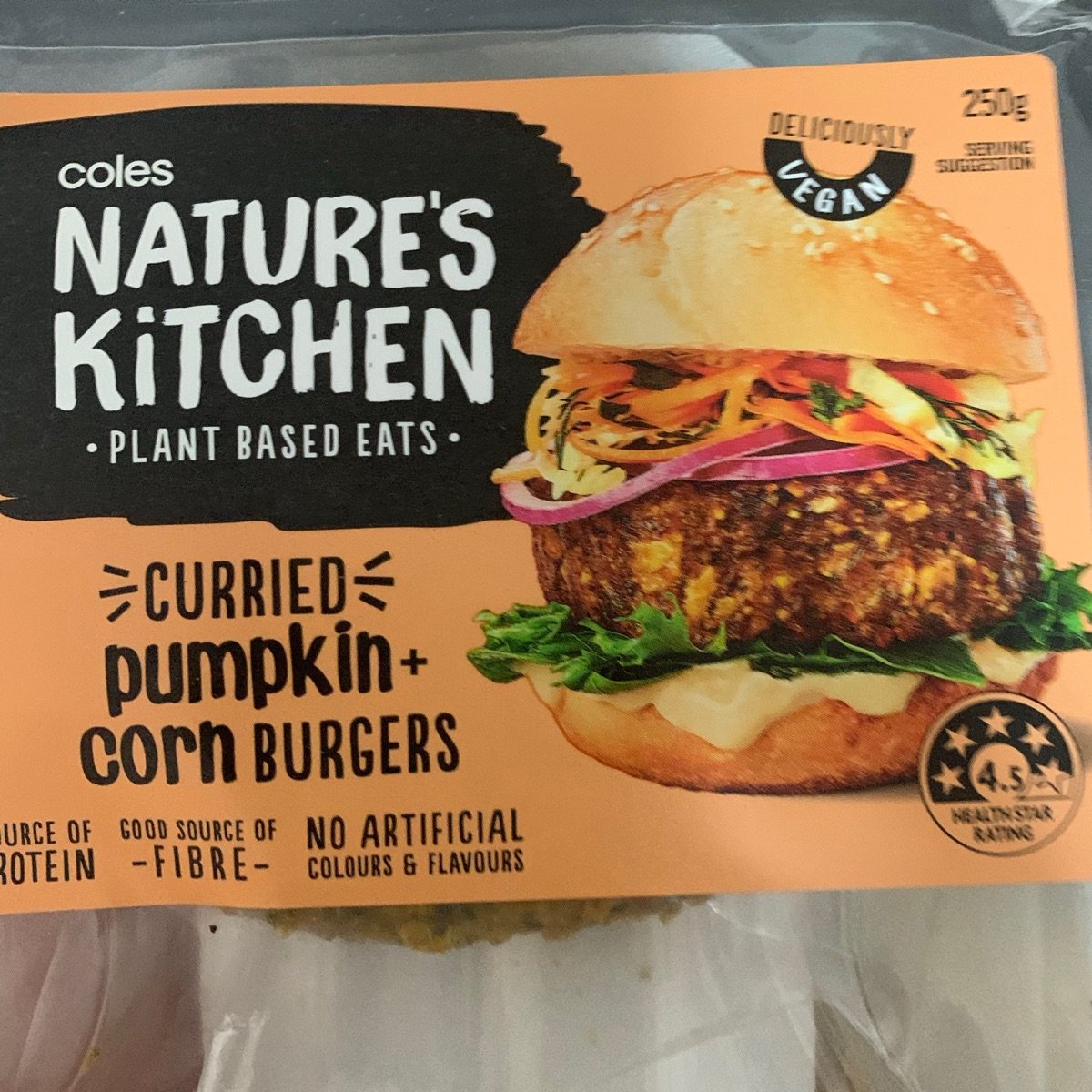 Pumpkin and corn burgers from Coles Nature's Kitchen - Vegan Product ...