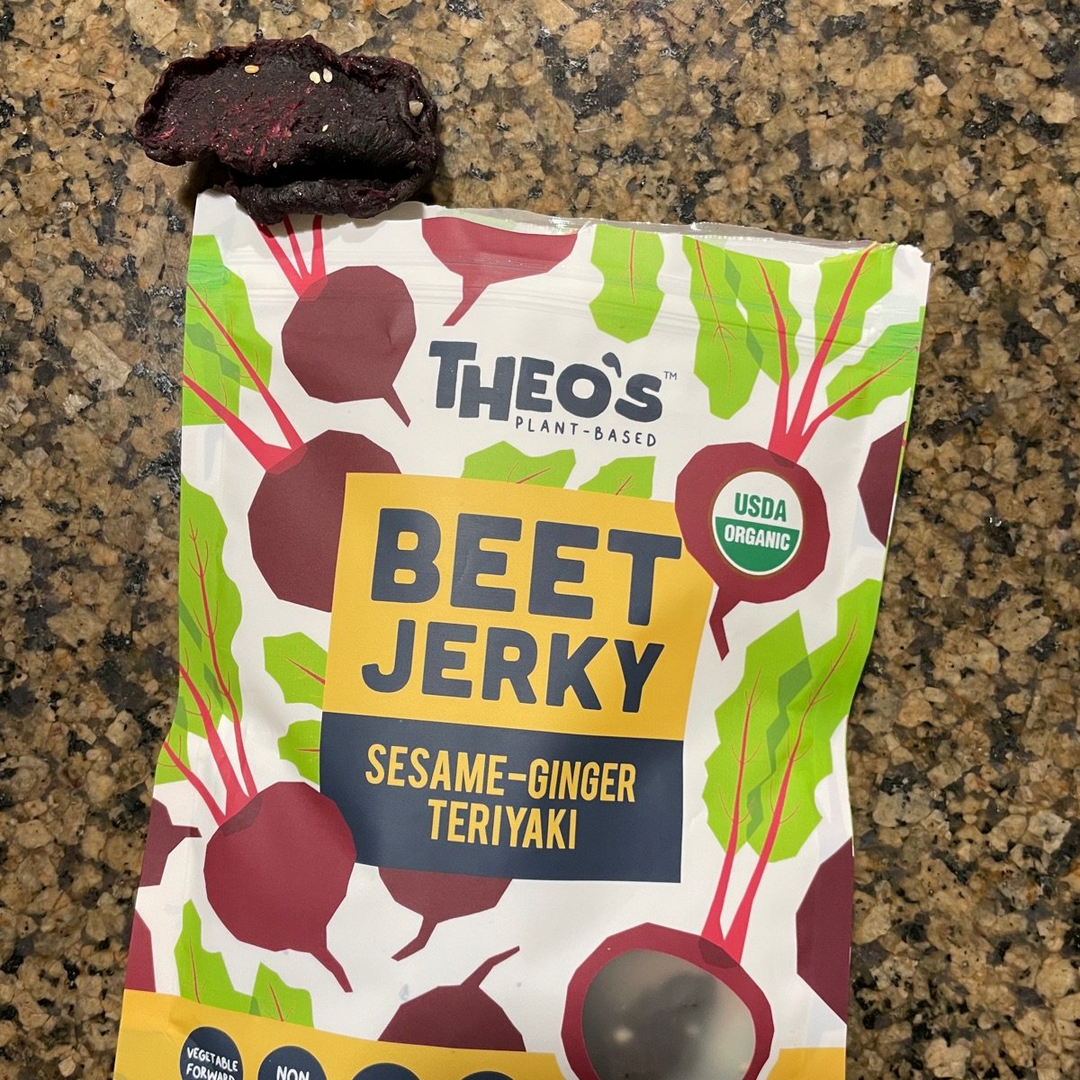 sesame-ginger beet jerky from theo’s plant-based - Vegan Product ...