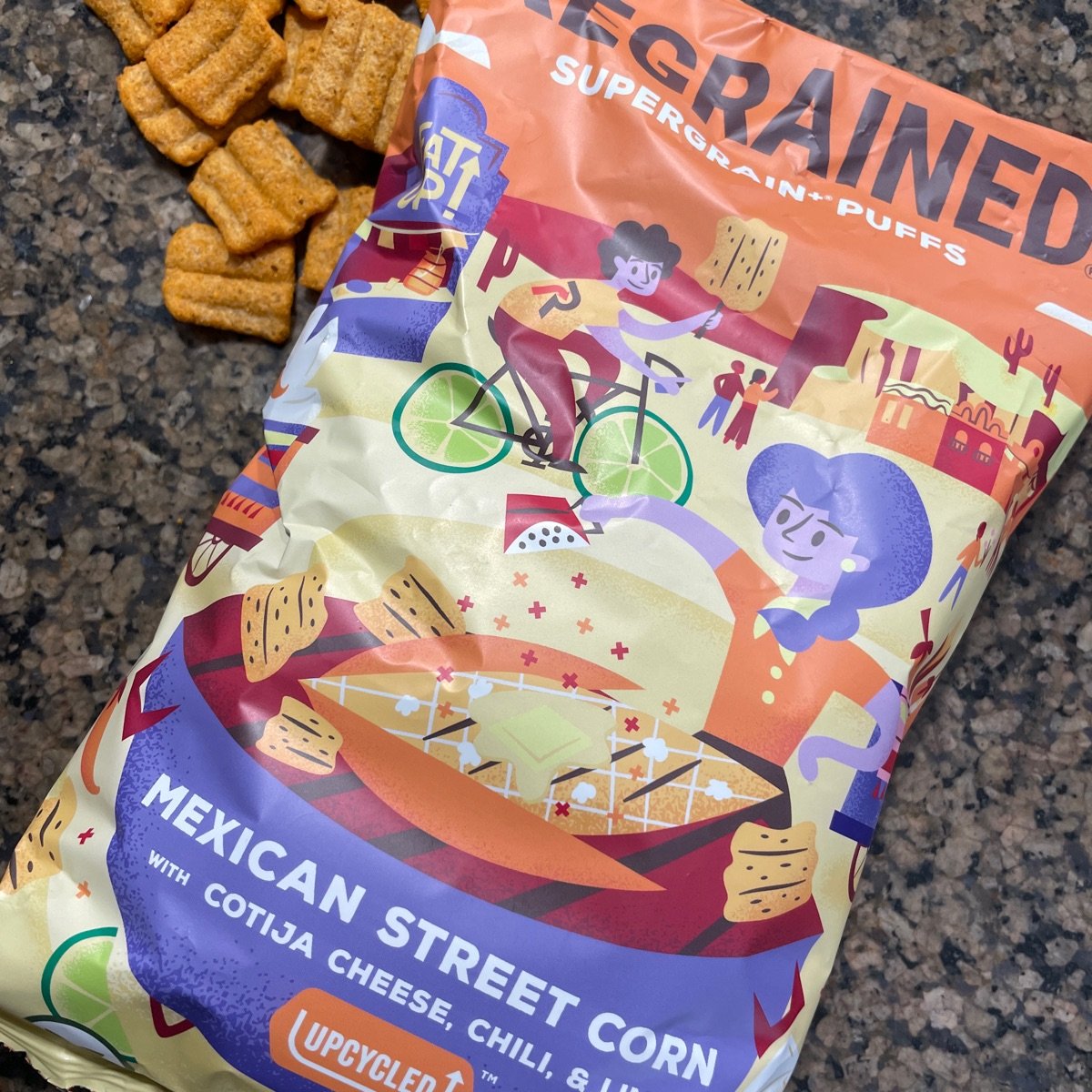 Mexican street corn supergrain puffs from Regrained - Vegan Product ...