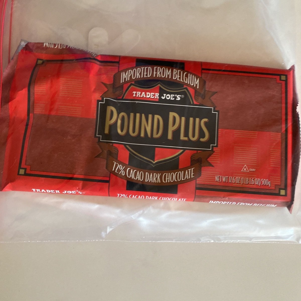 Pound Plus 72% Cacao Dark Chocolate from Trader Joe's - Vegan Product ...
