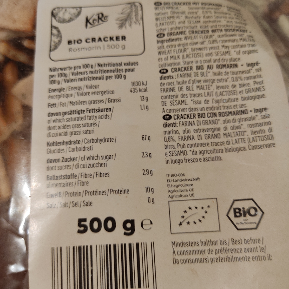 Bio cracker al rosmarino from Koro - Vegan Product Reviews & Ratings ...