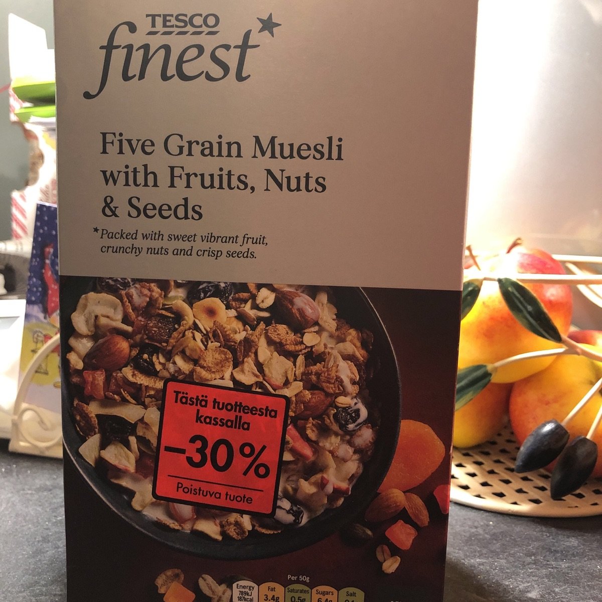 Five grain muesli with fruits, nuts & seeds from Tesco - Vegan Product ...