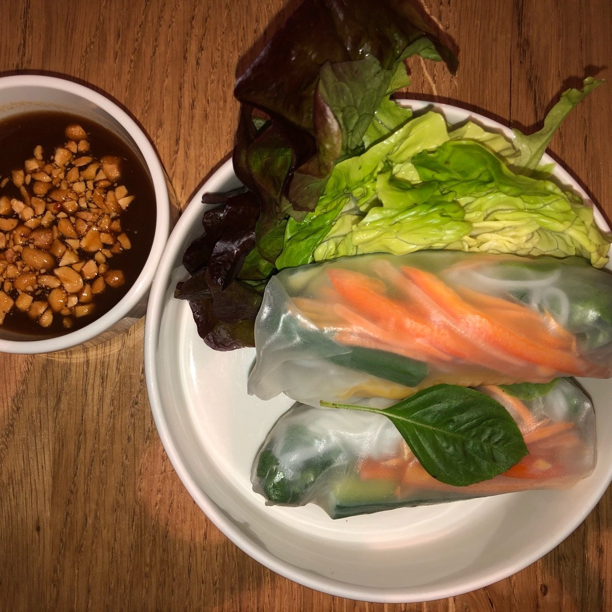 Spring rolls with peanut sauce at Nam Jai Thai Fusion Restaurant, Gent ...