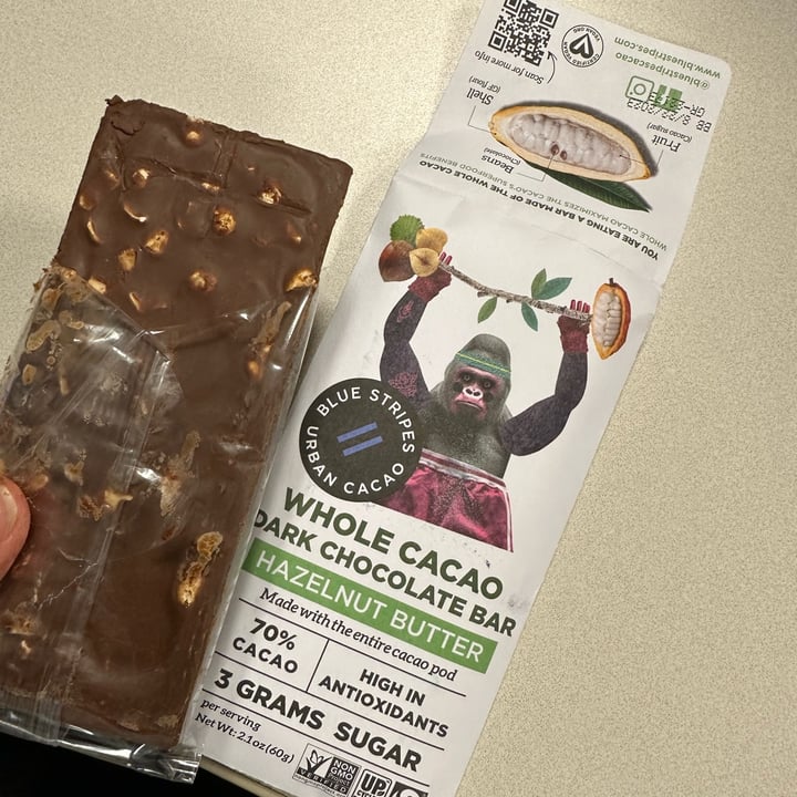Blue Stripes Urban Cacao WHOLE CACAO DARK CHOCOLATE BAR HAZELNUT BUTTER ...