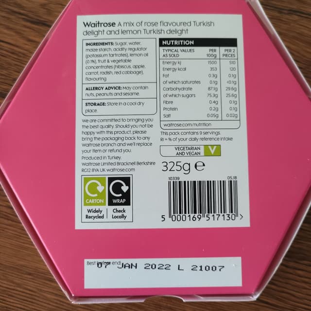 Rose and Lemon Turkish Delight from Waitrose - Vegan Product Reviews ...