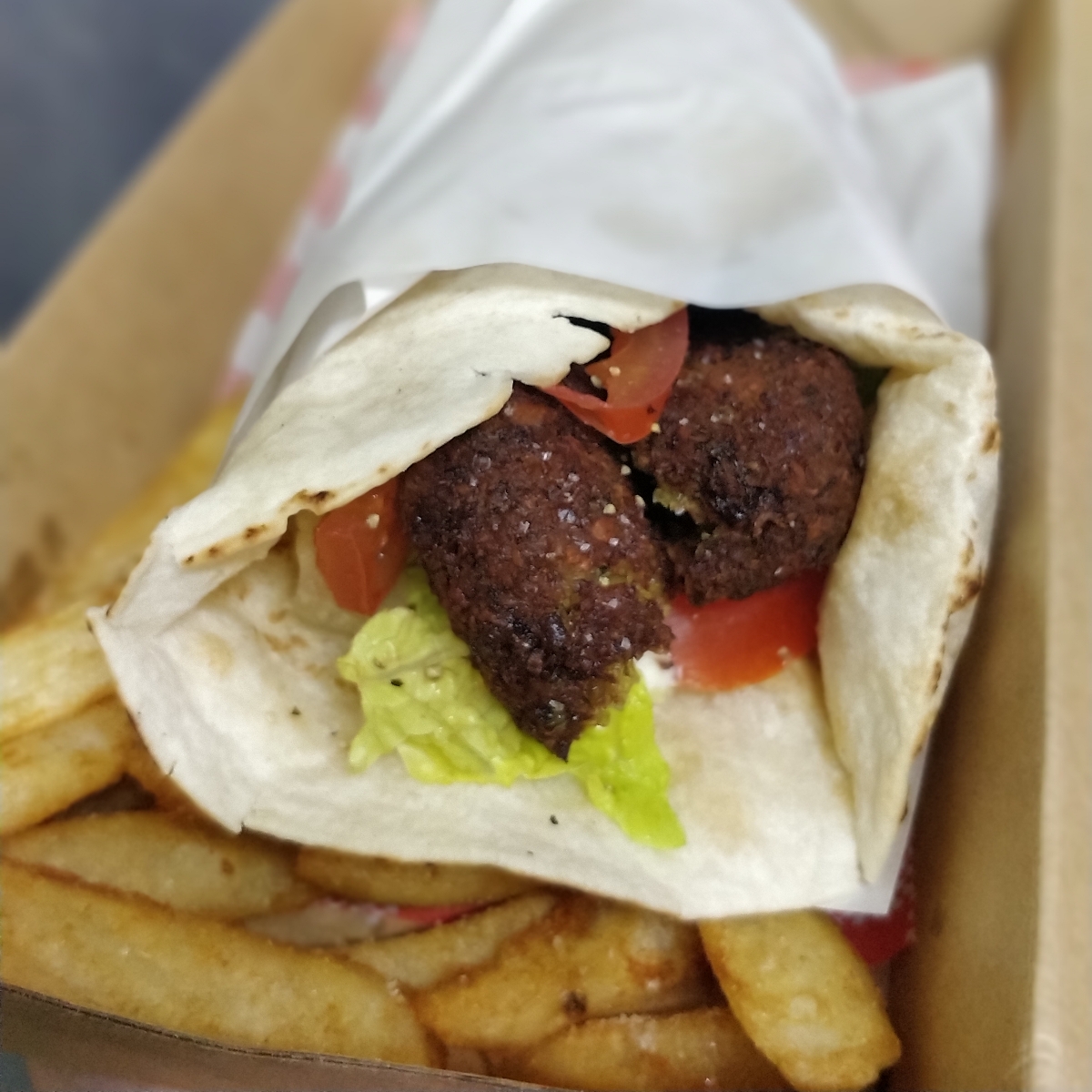 Falafel wrap with chips at Figjam Cafe, Melbourne - Vegan Dish Reviews ...