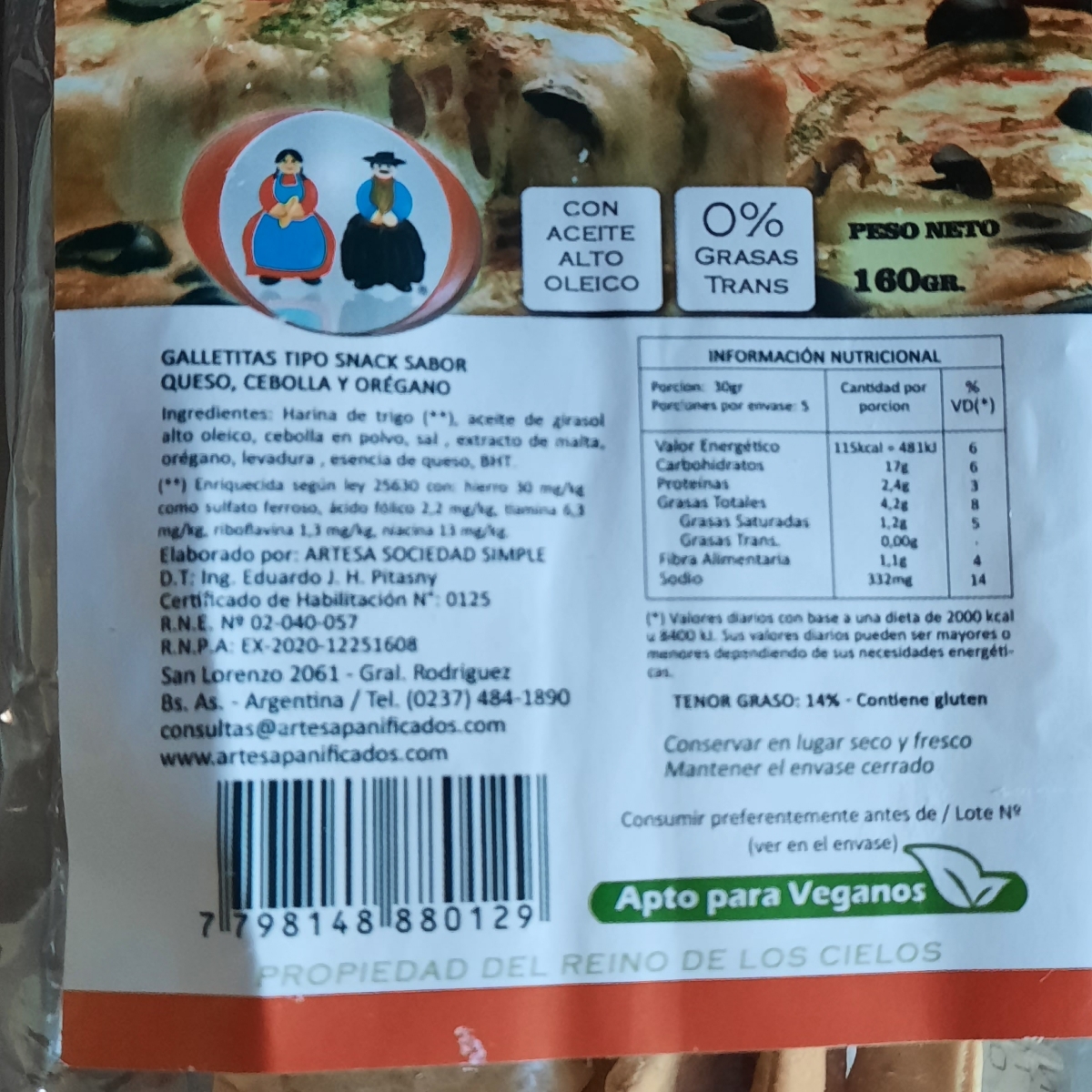 Galletitas tipo snack sabor queso, cebolla y orégano from Artesa ...