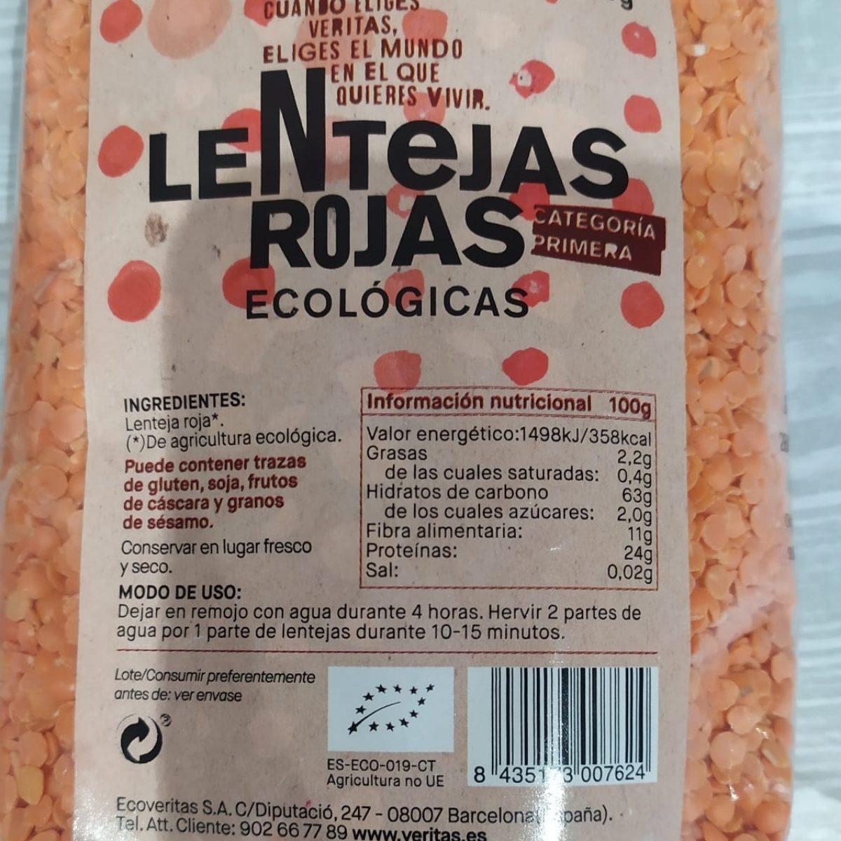 Lentejas rojas from Veritas - Vegan Product Reviews & Ratings | abillion