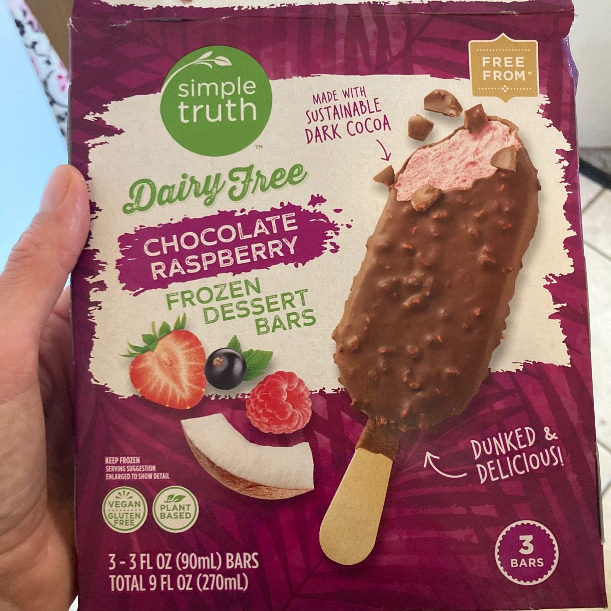 Dairy-free chocolate raspberry frozen dessert bar from Simple Truth ...