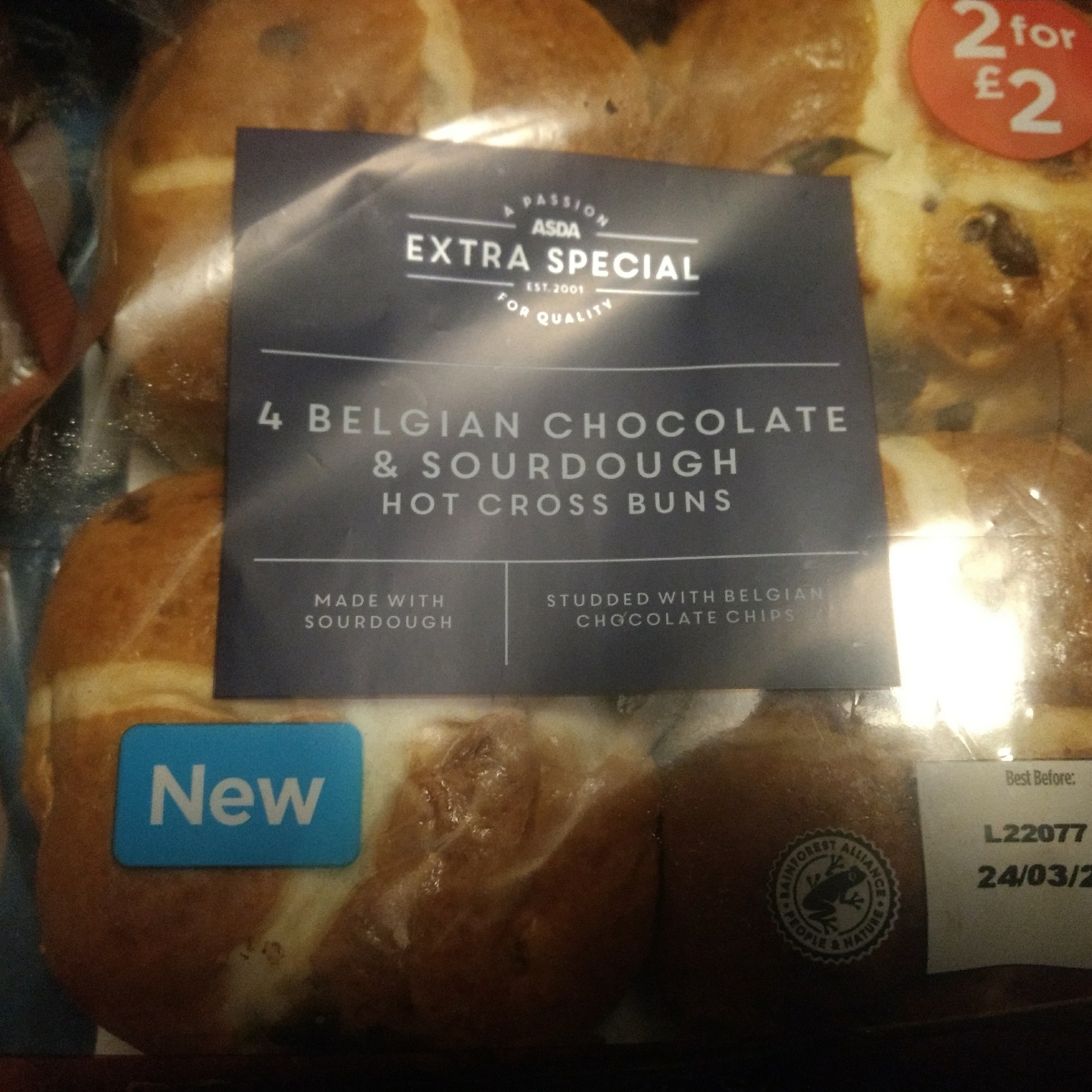 4 Belgian chocolate & sourdough hot cross buns from Asda extra special ...